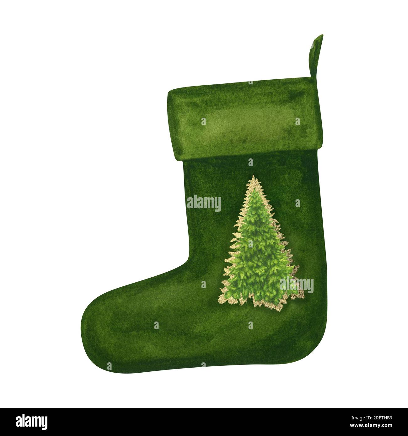 Watercolor Christmas empty green stocking isolated on white background ...