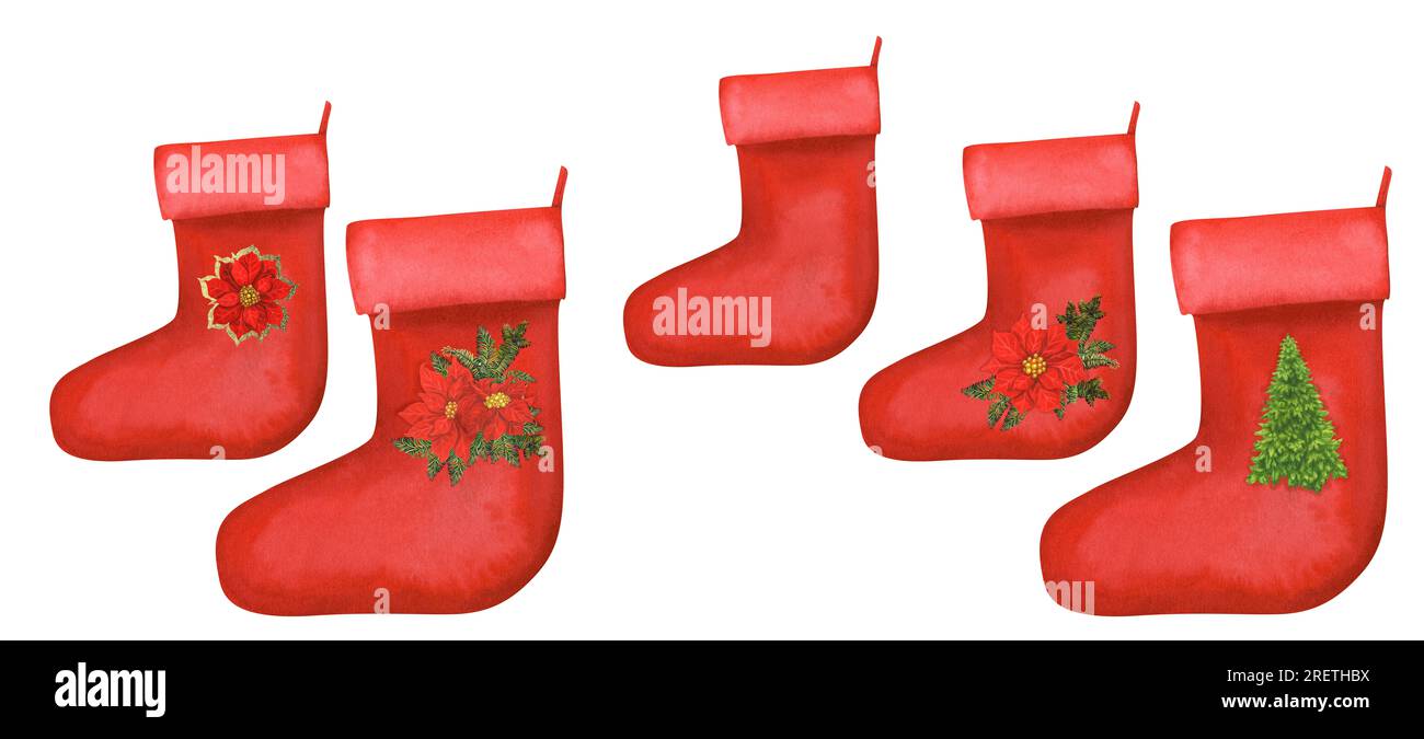 Watercolor Christmas empty red stocking isolated on white background ...