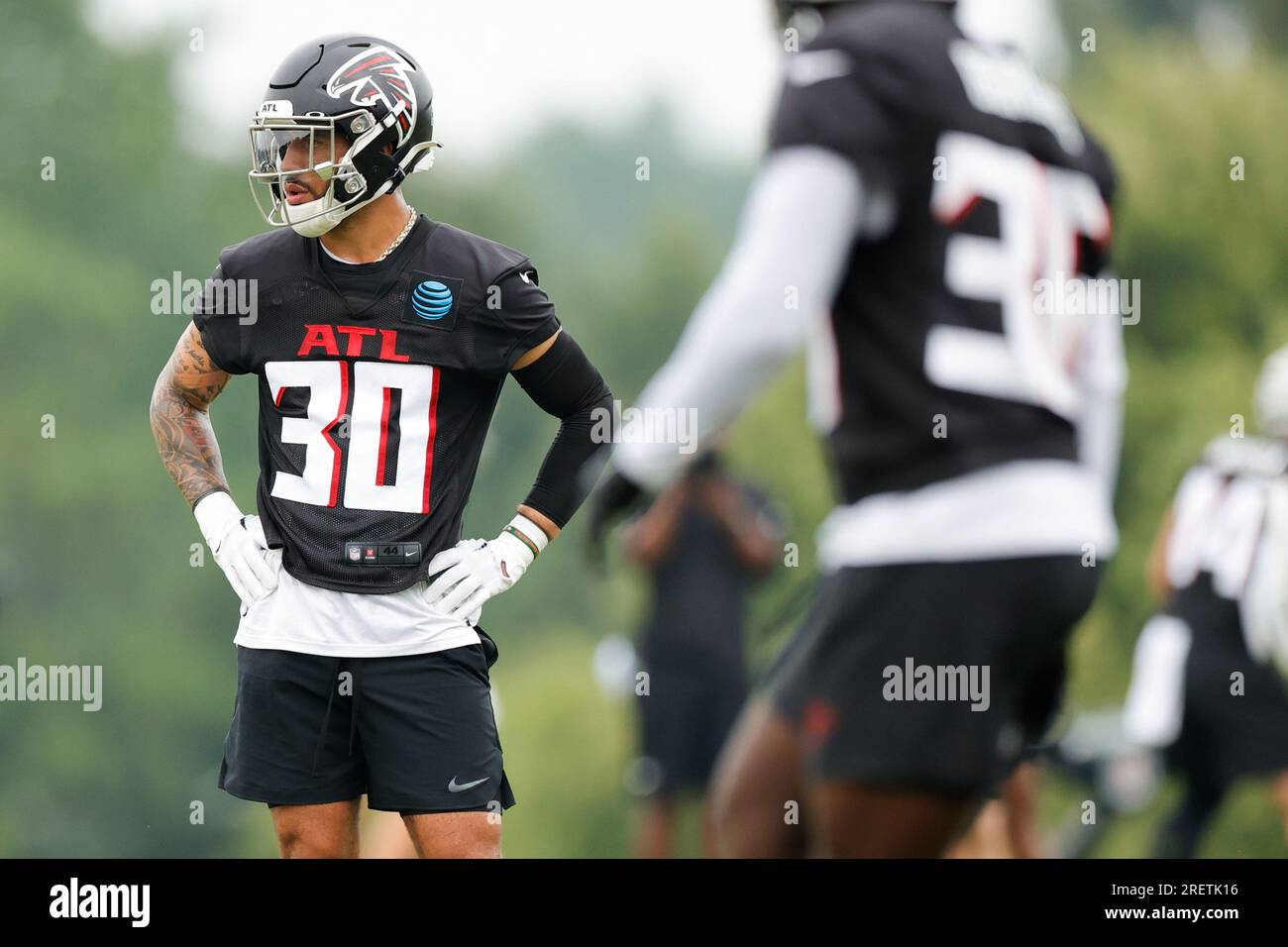 Atlanta Falcons safety Jessie Bates III (30) looks on during the NFL ...