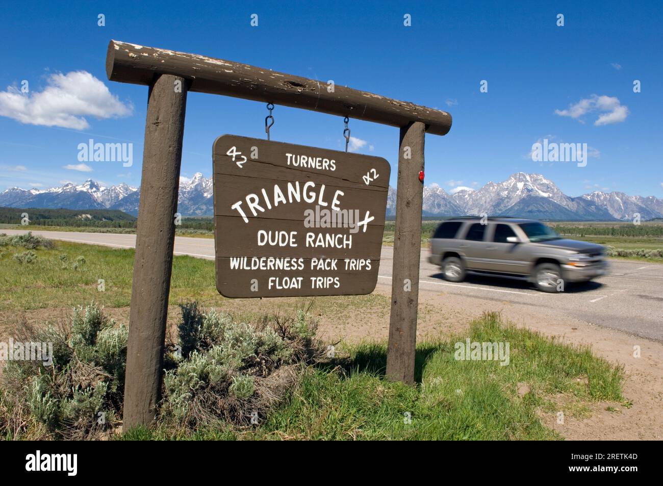 Sign at entrance to Dude Ranch near the Grand Tetons N.P., Wyoming ...