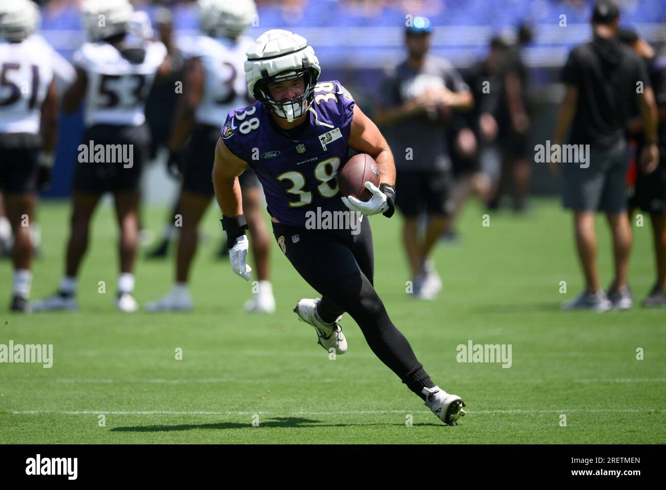 Baltimore Ravens fullback Ben Mason (38) works out during the team's ...