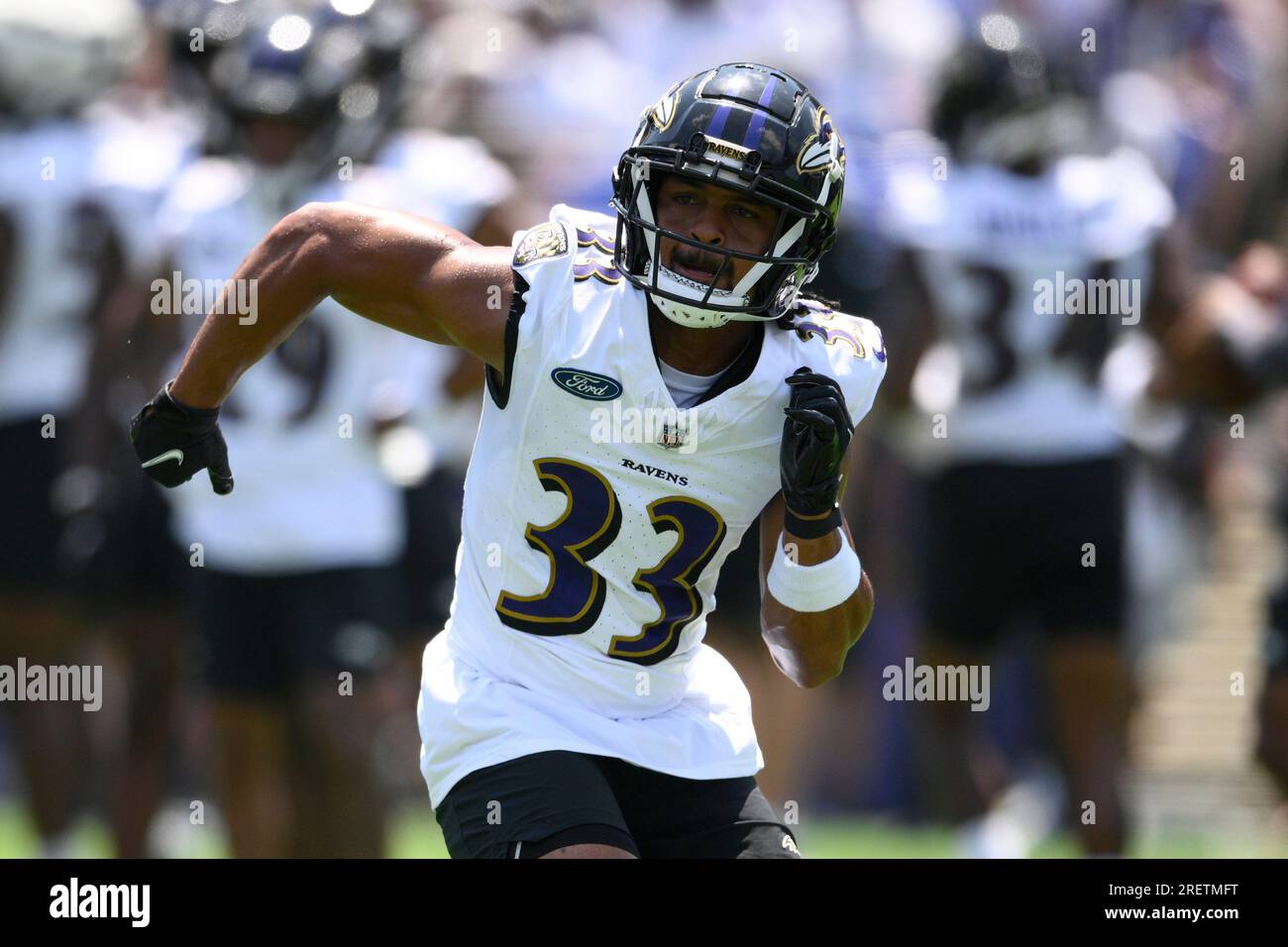 Baltimore Ravens' cornerback Jordan Swann works out during the team's ...