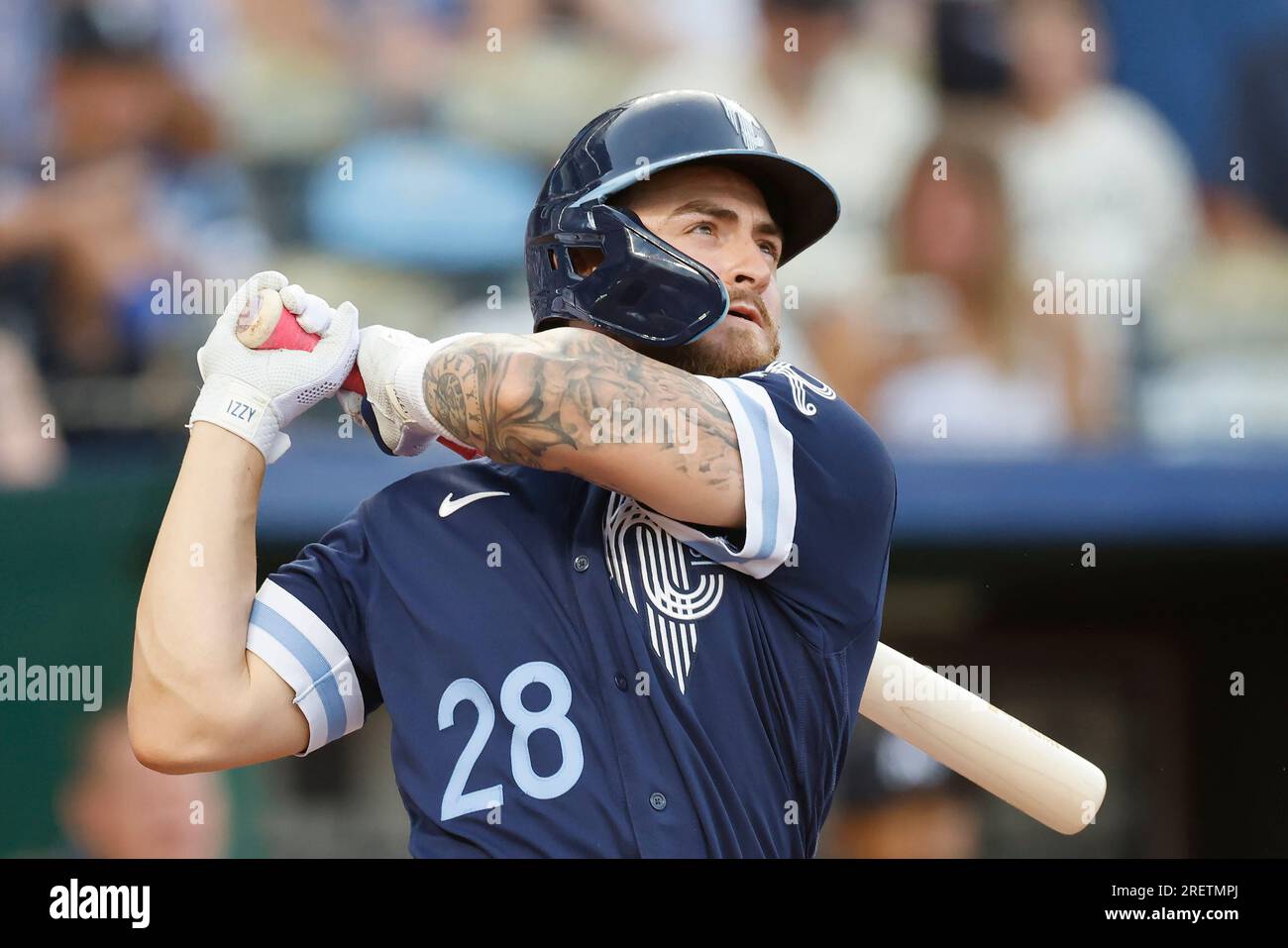 Kansas City Royals' Kyle Isbel hits a home run during the third inning ...