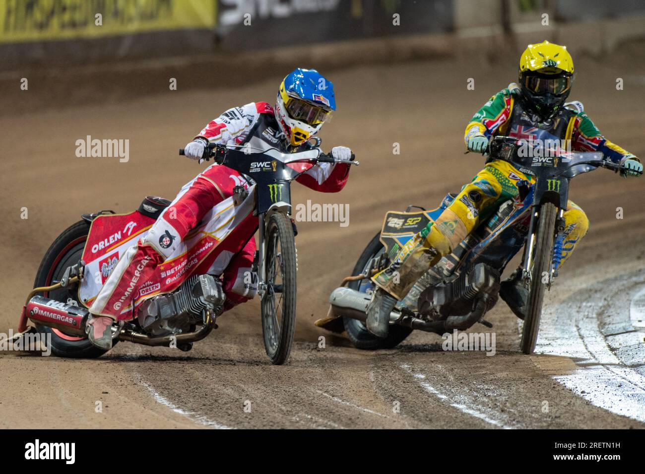Wroclaw, Poland. 29th July, 2023. Maciej Janowski (Blue) of Poland and ...