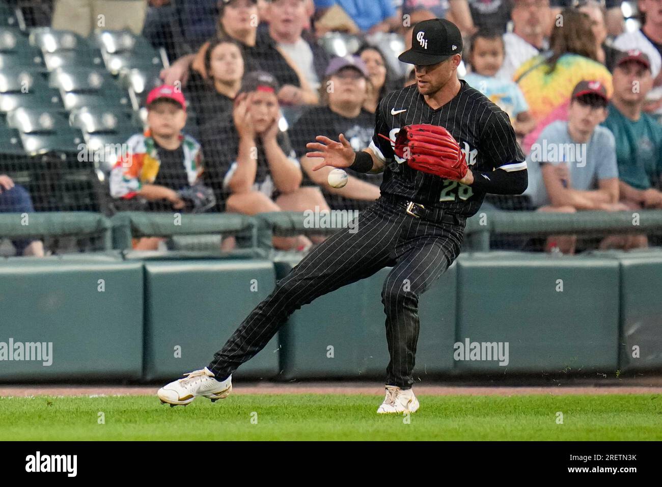 Chicago White Sox left fielder Zach Remillard catches a hit by ...