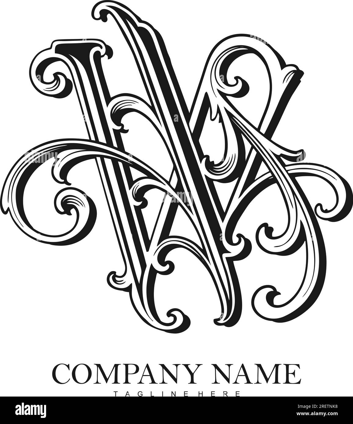 Unique take on W monogram letter logo flourish monochrome vector ...