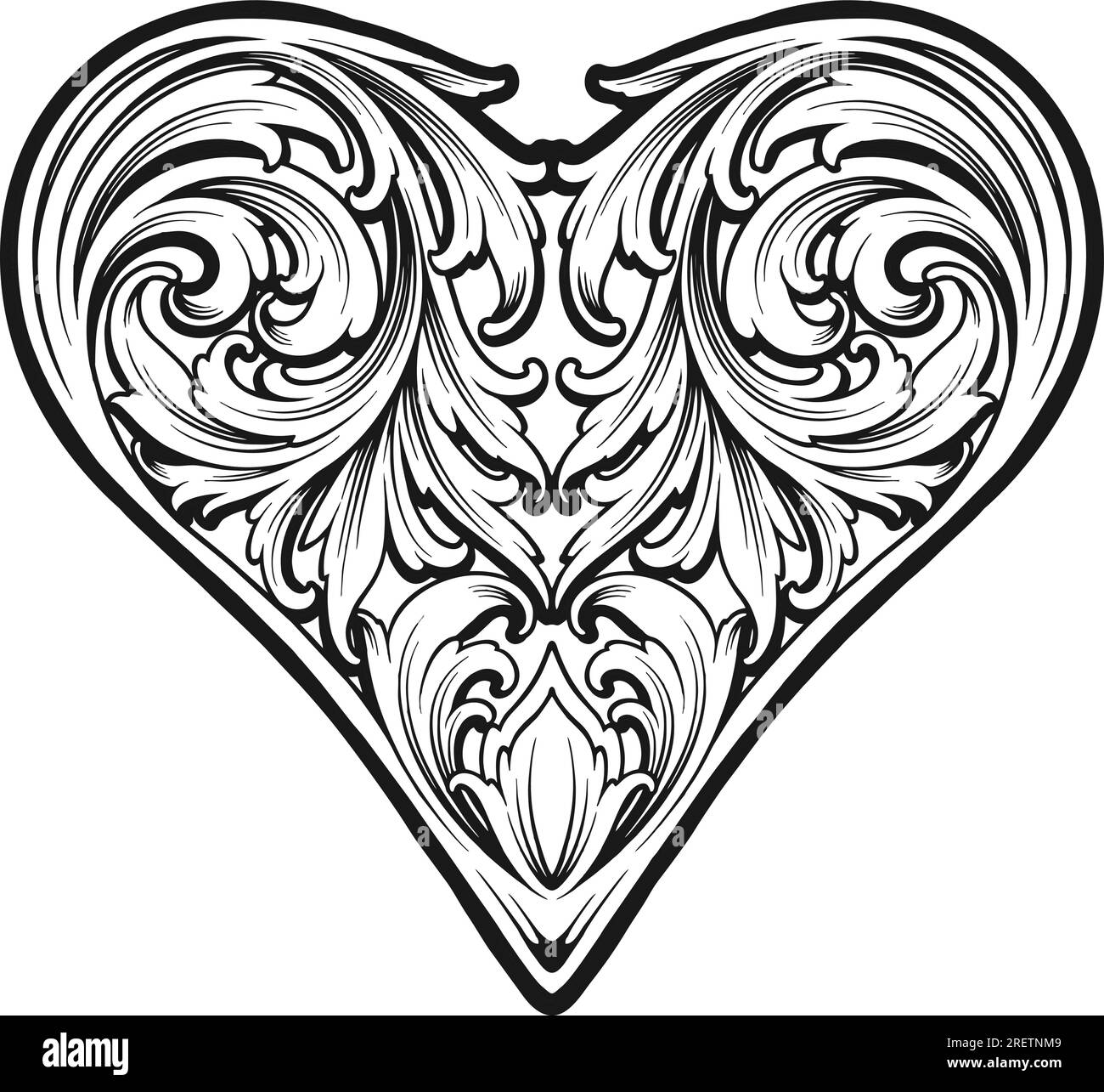 Victorian charm engraved heart pattern floral motif silhouette vector ...