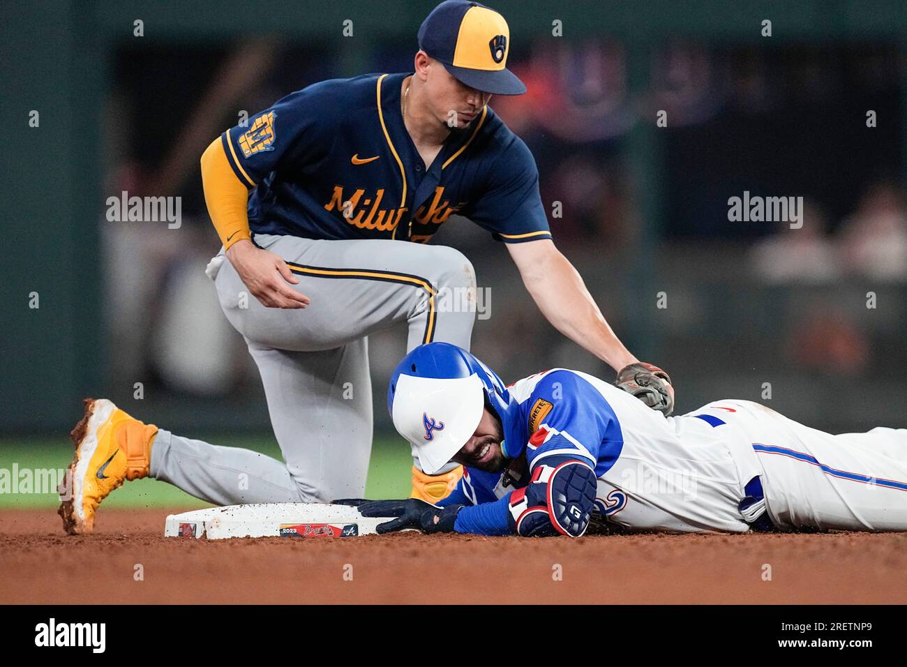 Atlanta Braves' Travis d'Arnaud is safe at second base with a double as ...