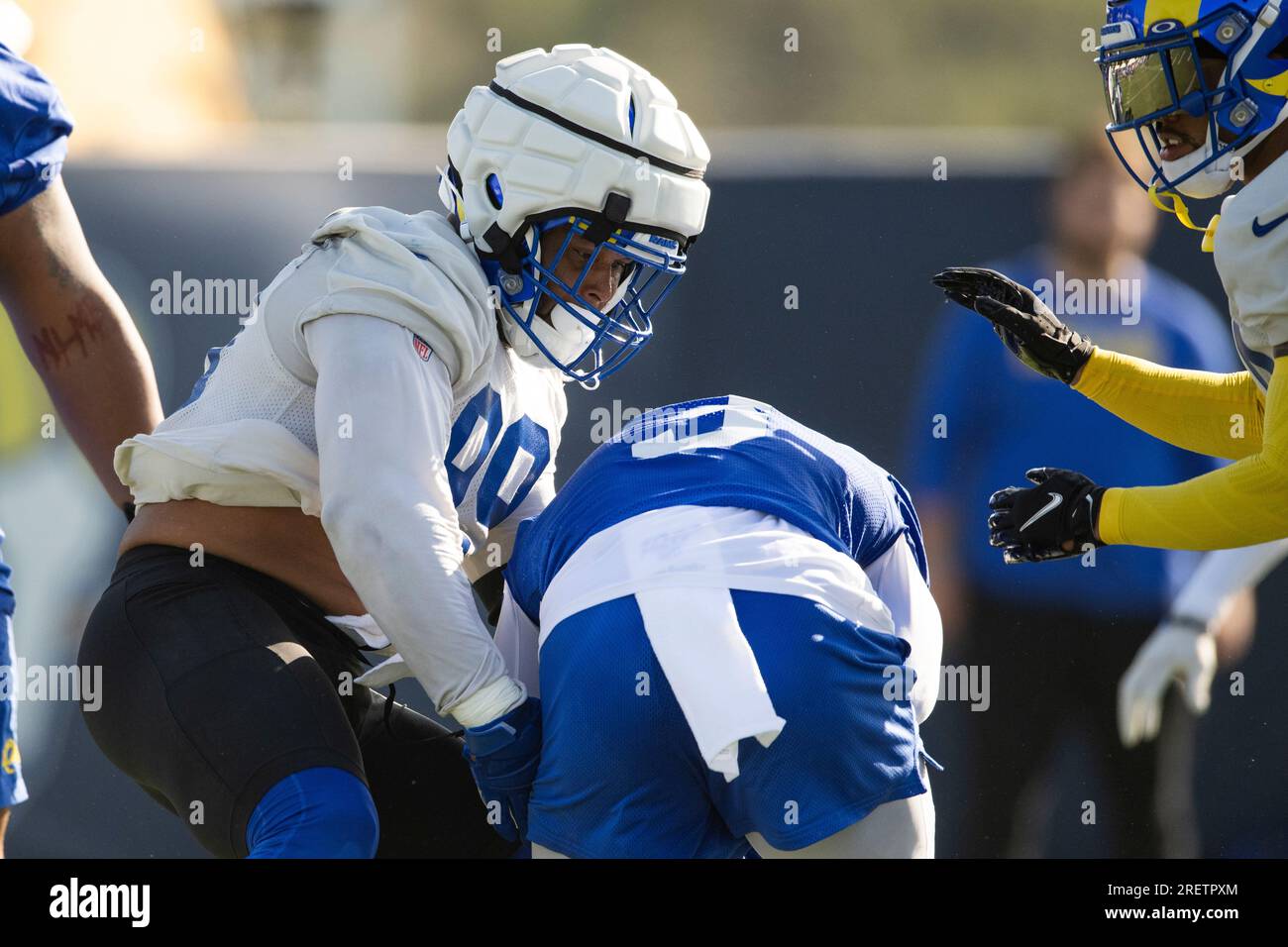 Los Angeles Rams defensive tackle Aaron Donald (99) tackles running ...