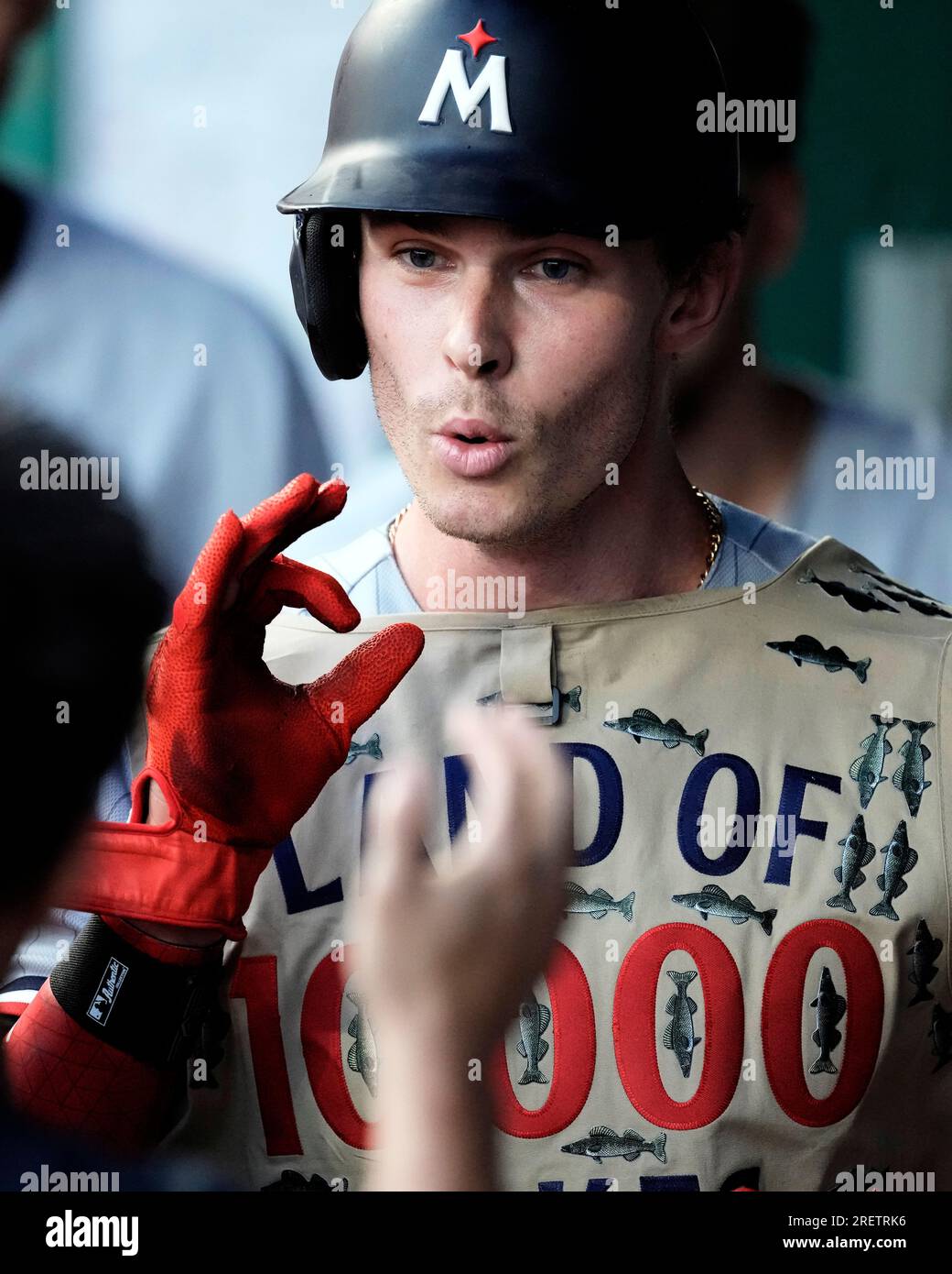Minnesota Twins' Max Kepler celebrates in the dugout after hitting a ...