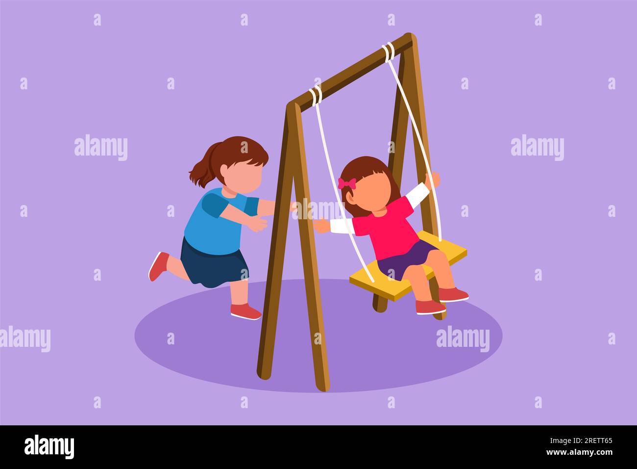 Character flat drawing cute little girl swinging on swing and her ...
