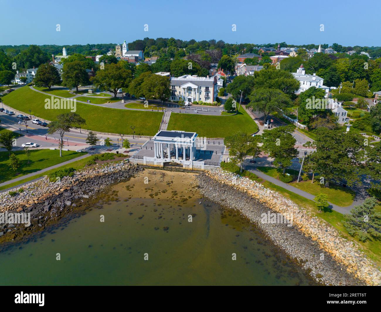 Plymouth historic town center aerial view including Plymouth Rock ...