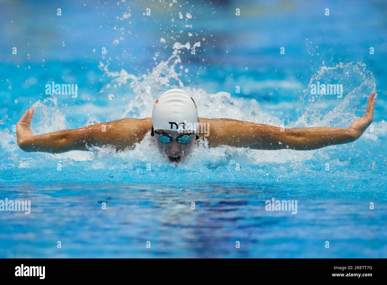 Torri Huske of the U.S. competes during the women's 4x100m medley relay ...