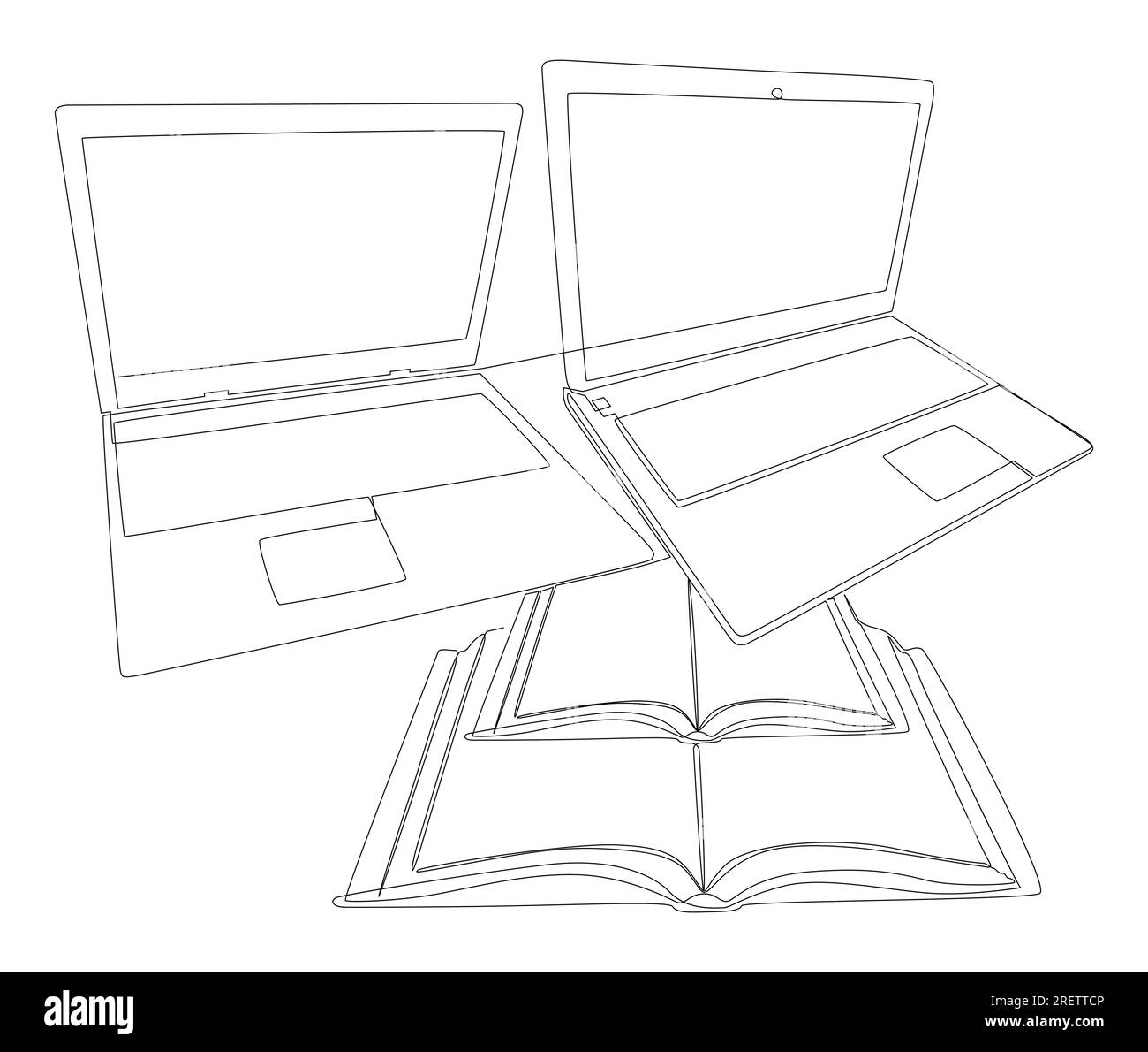 One continuous line of Laptop with books. Thin Line Electronic ...
