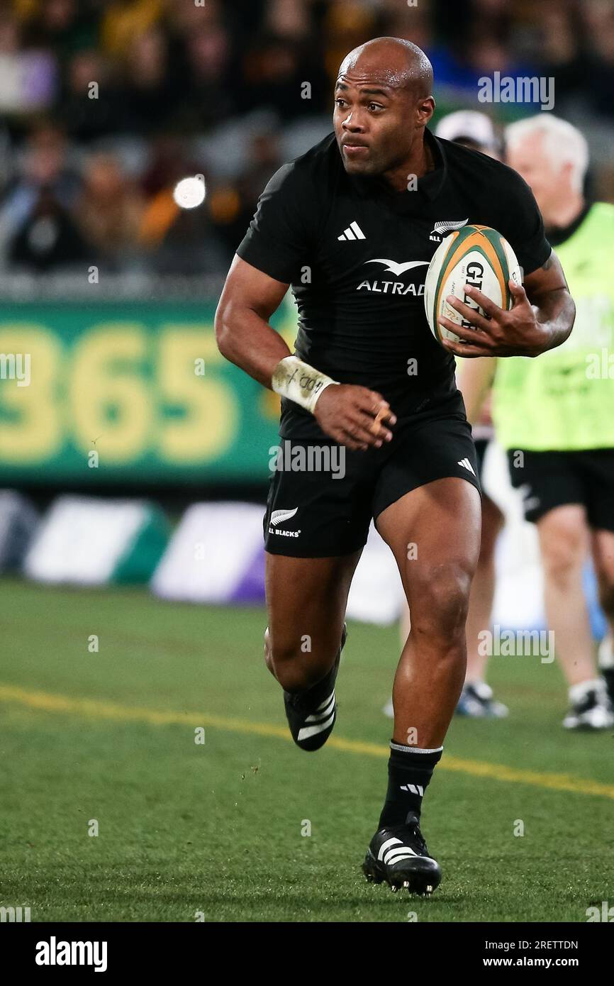 Melbourne, Australia, 29 July, 2023. Mark Telea of the All Blacks runs ...