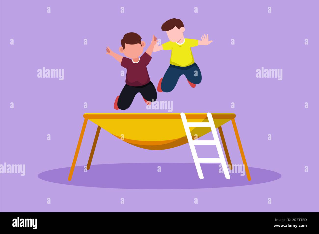 Graphic flat design drawing of two little boys jumping on trampoline ...