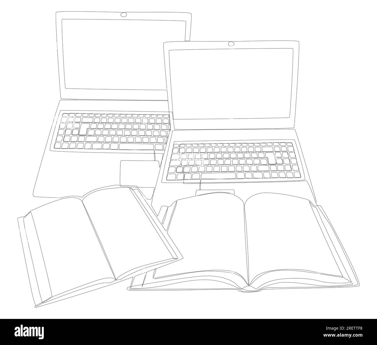 One continuous line of Laptop with books. Thin Line Electronic ...