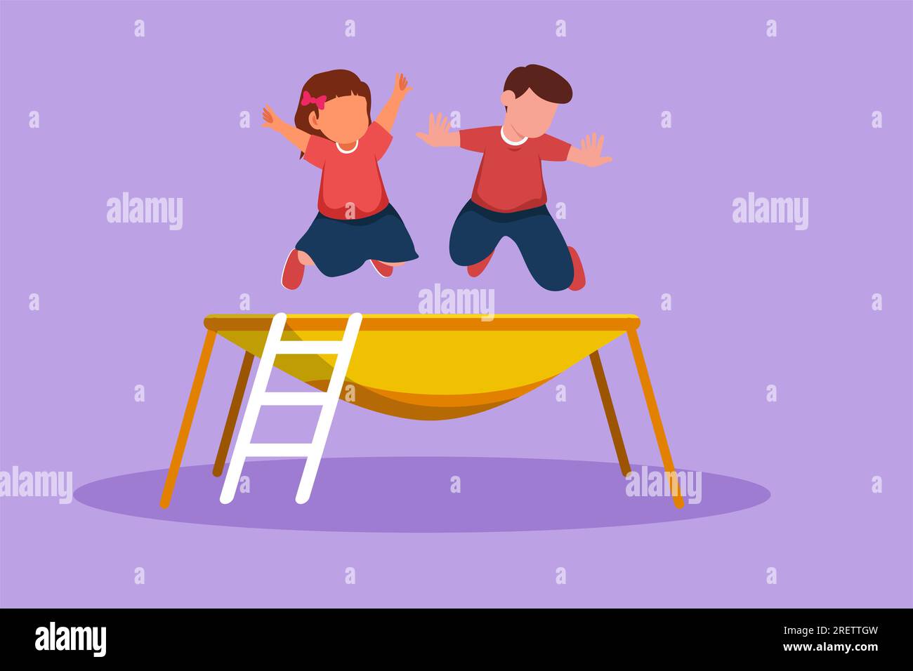 Graphic flat design drawing of happy girl and boy jumping together on ...