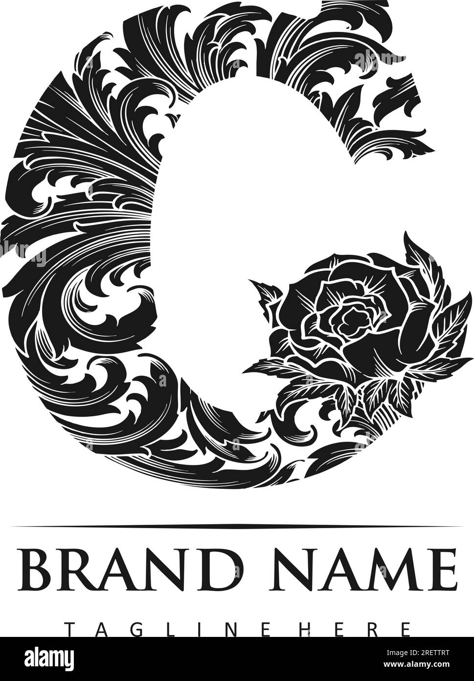 Graceful flourish G letter monogram logo monochrome vector ...