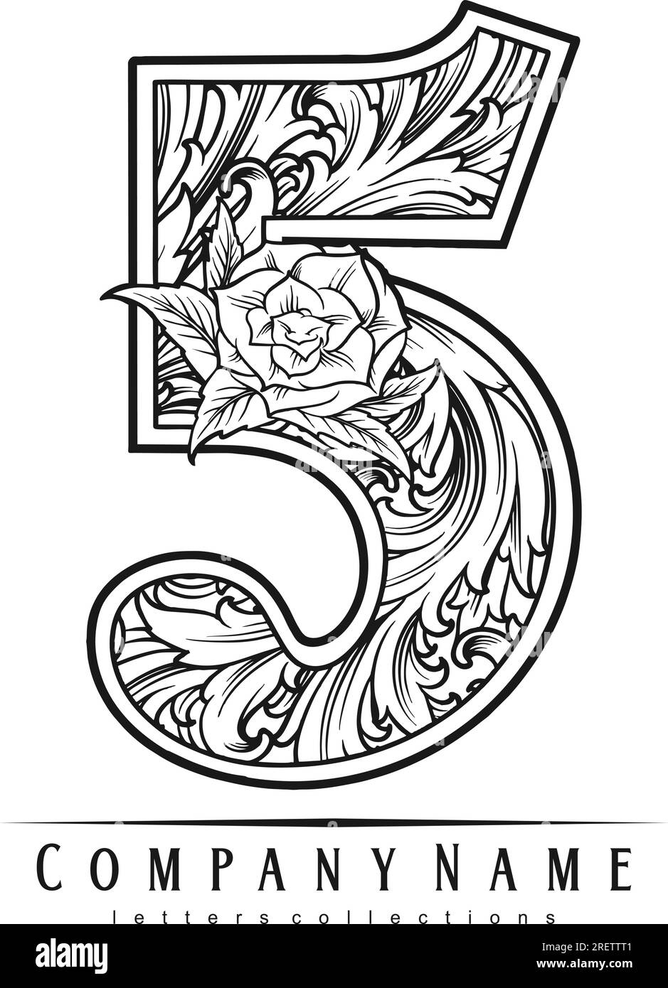 Embodied luxury sophisticated number 5 monogram logo outline vector ...