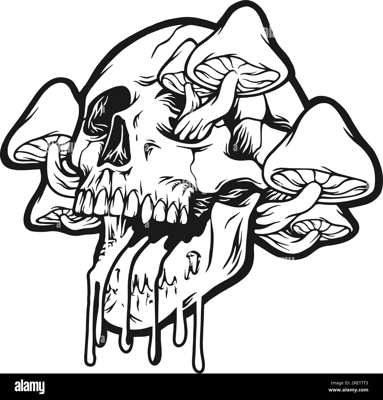 Psychedelic expressions head skull mushroom outline vector ...