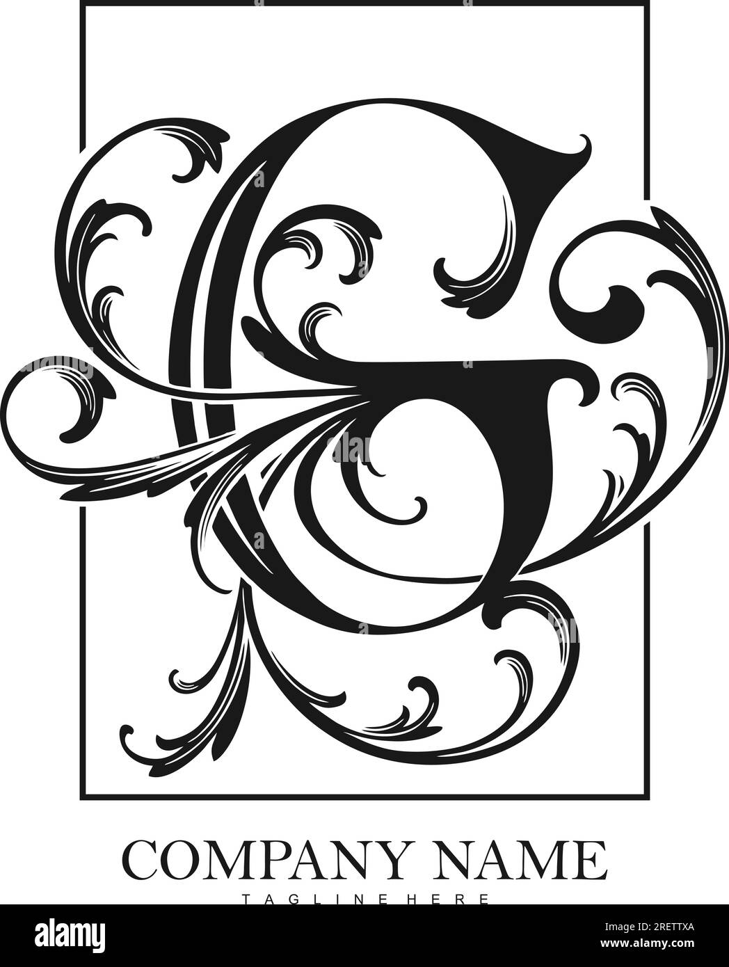 Nostalgic elegant vintage G monogram letter logo monochrome vector ...