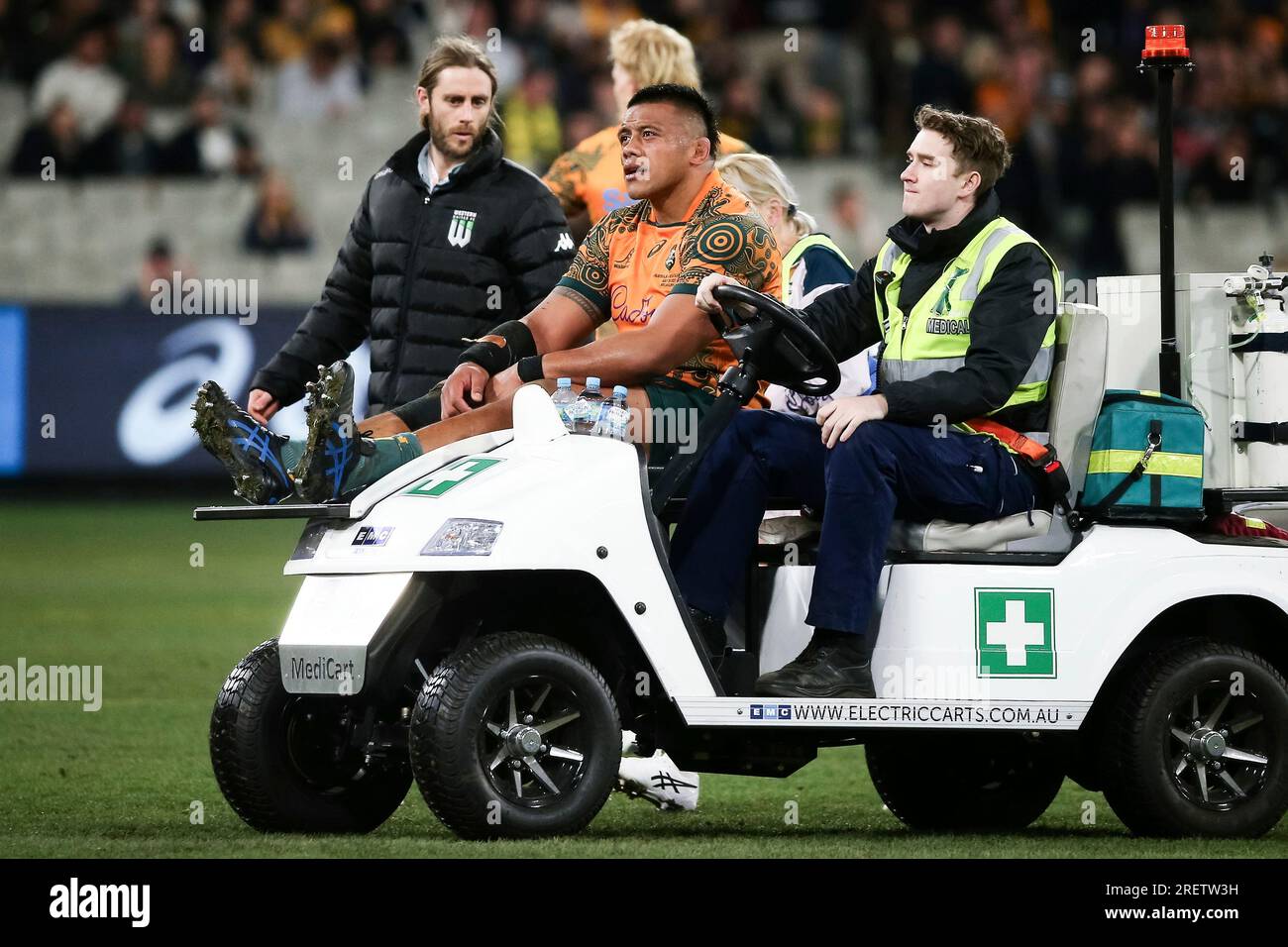 MELBOURNE, AUSTRALIA - JULY 29: Allan Alaalatoa of the Wallabies reacts ...