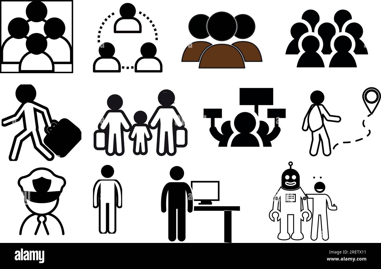 This vector features 12 icons that represent community, people, humans ...