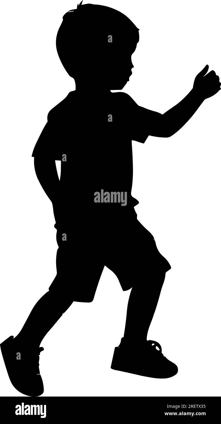 A boy in dancing poses a silhouette vector, showing the outline of a ...