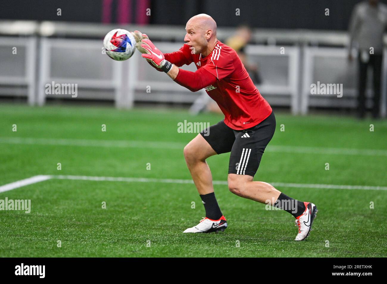 ATLANTA, GA – JULY 29: Atlanta goalkeeper Brad Guzan (1) warms up prior ...