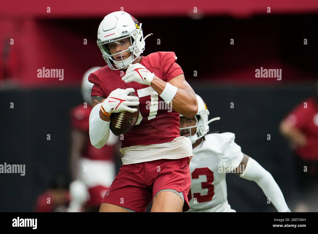Arizona Cardinals wide receiver Daniel Arias, left, makes a catch in ...