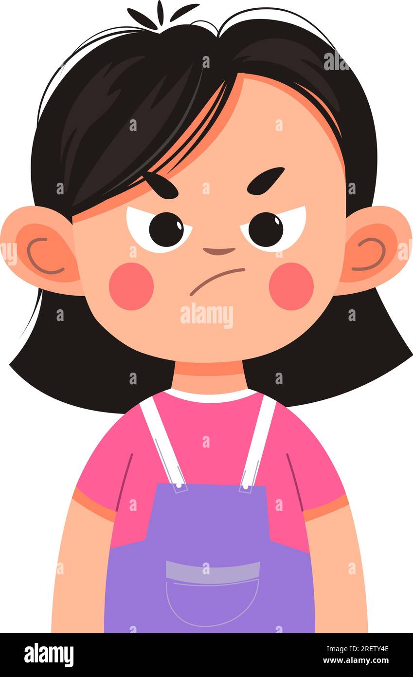 Angry or annoyed kid, child girlwith grumpy face Stock Vector Image ...