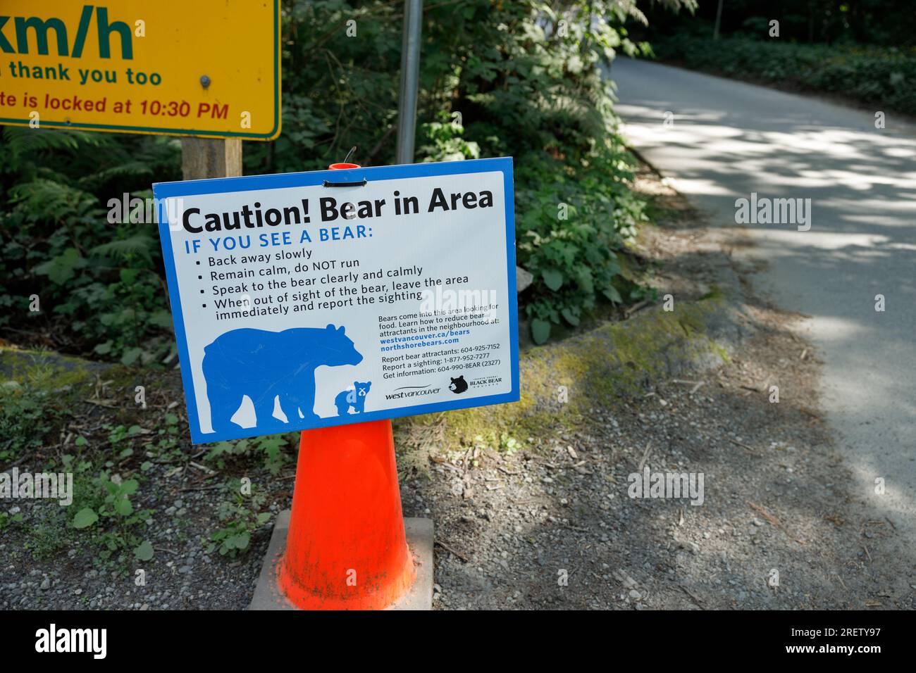 West Vancouver, Canada -May 20,2023: View of Warning sign Bear in Area ...