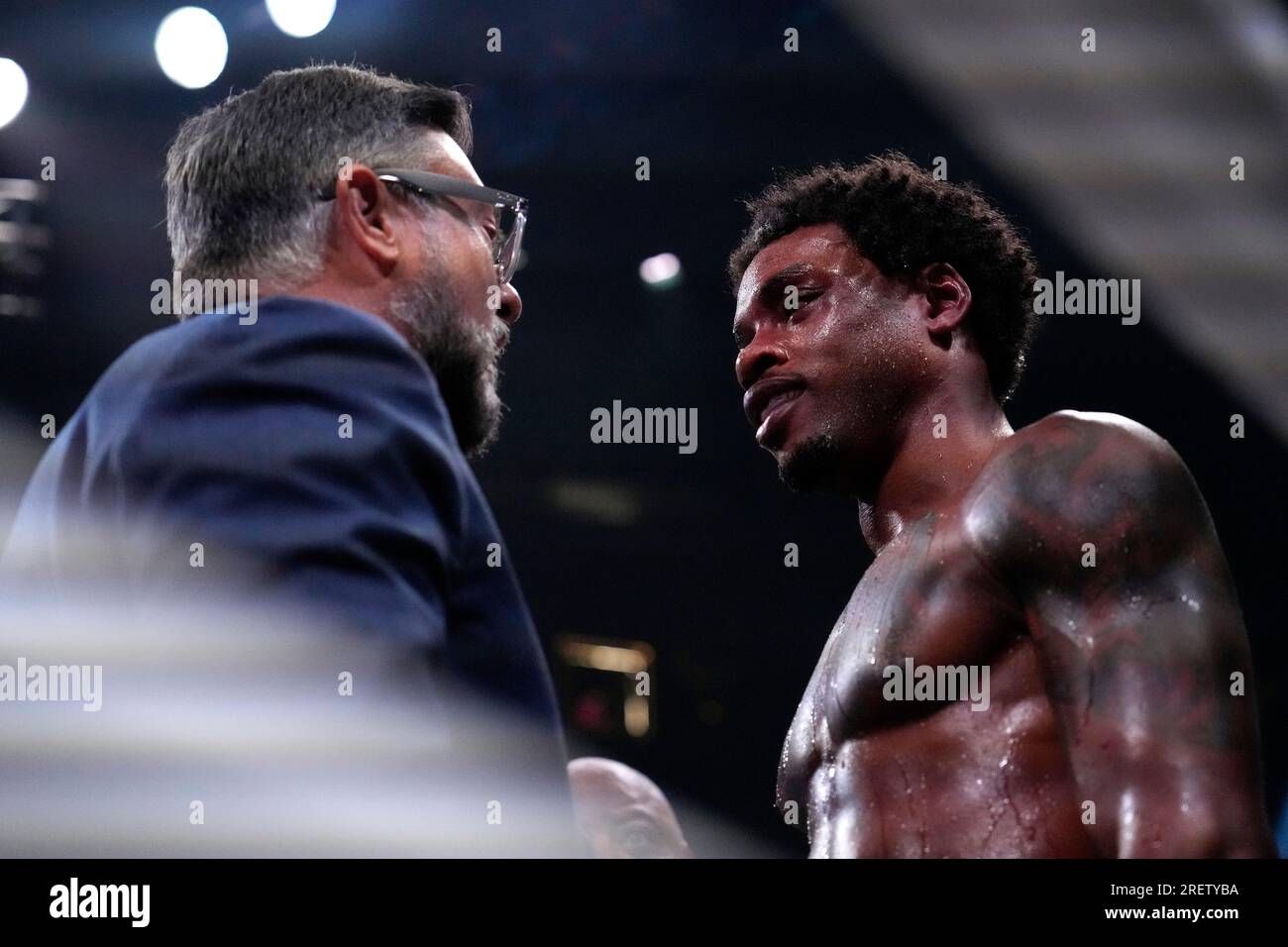 Errol Spence Jr. is checked out in his corner after a knockdown by ...
