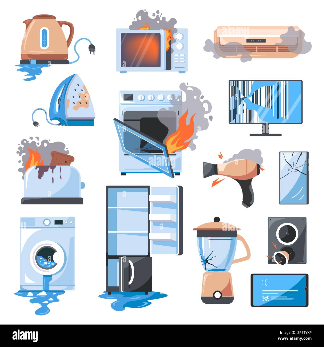 Broken kitchen and home appliances and devices Stock Vector Image & Art - Alamy