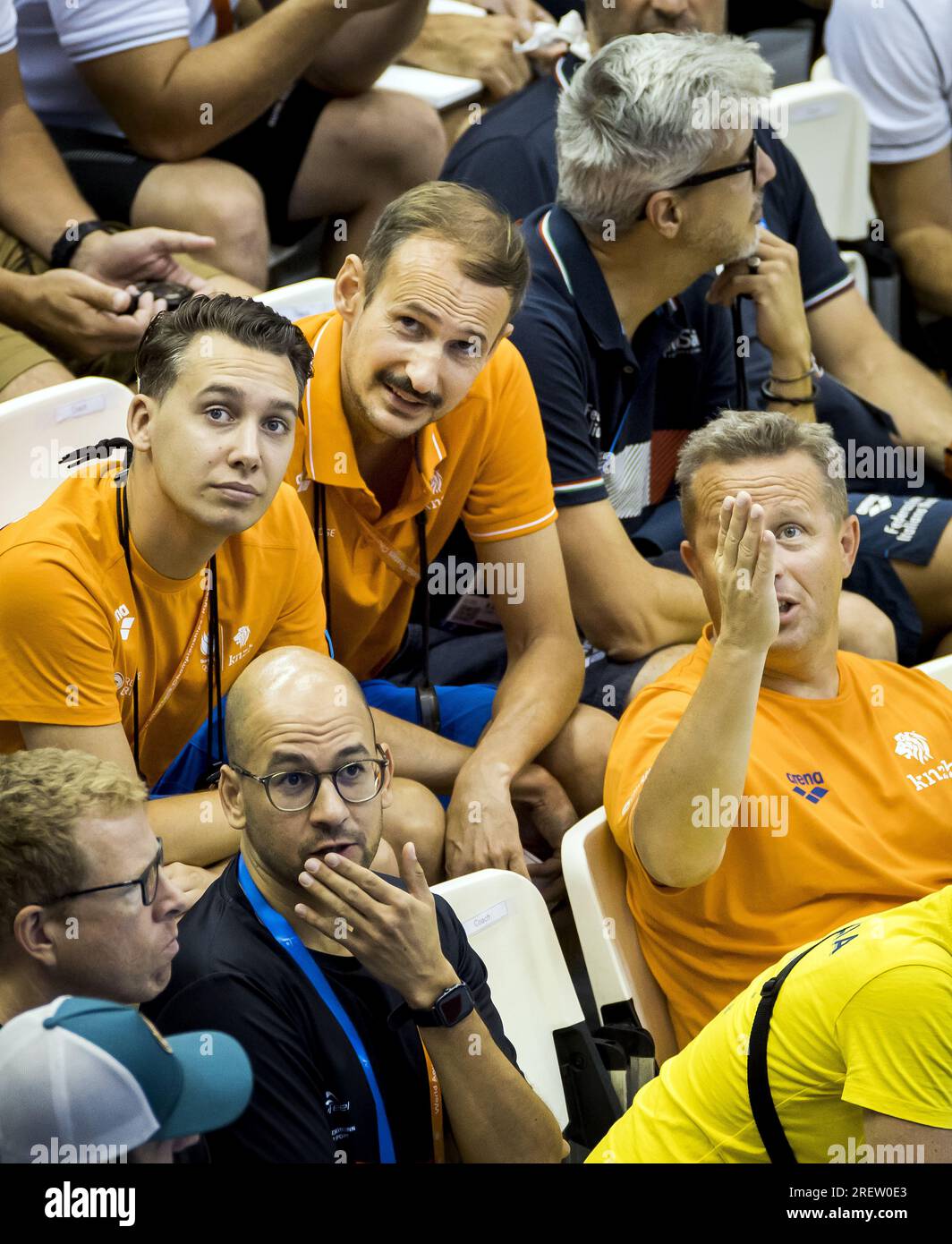FUKUOKA - Coach Geert Janssen, coach Patrick Pearson and national coach Mark Faber during the 4 ...