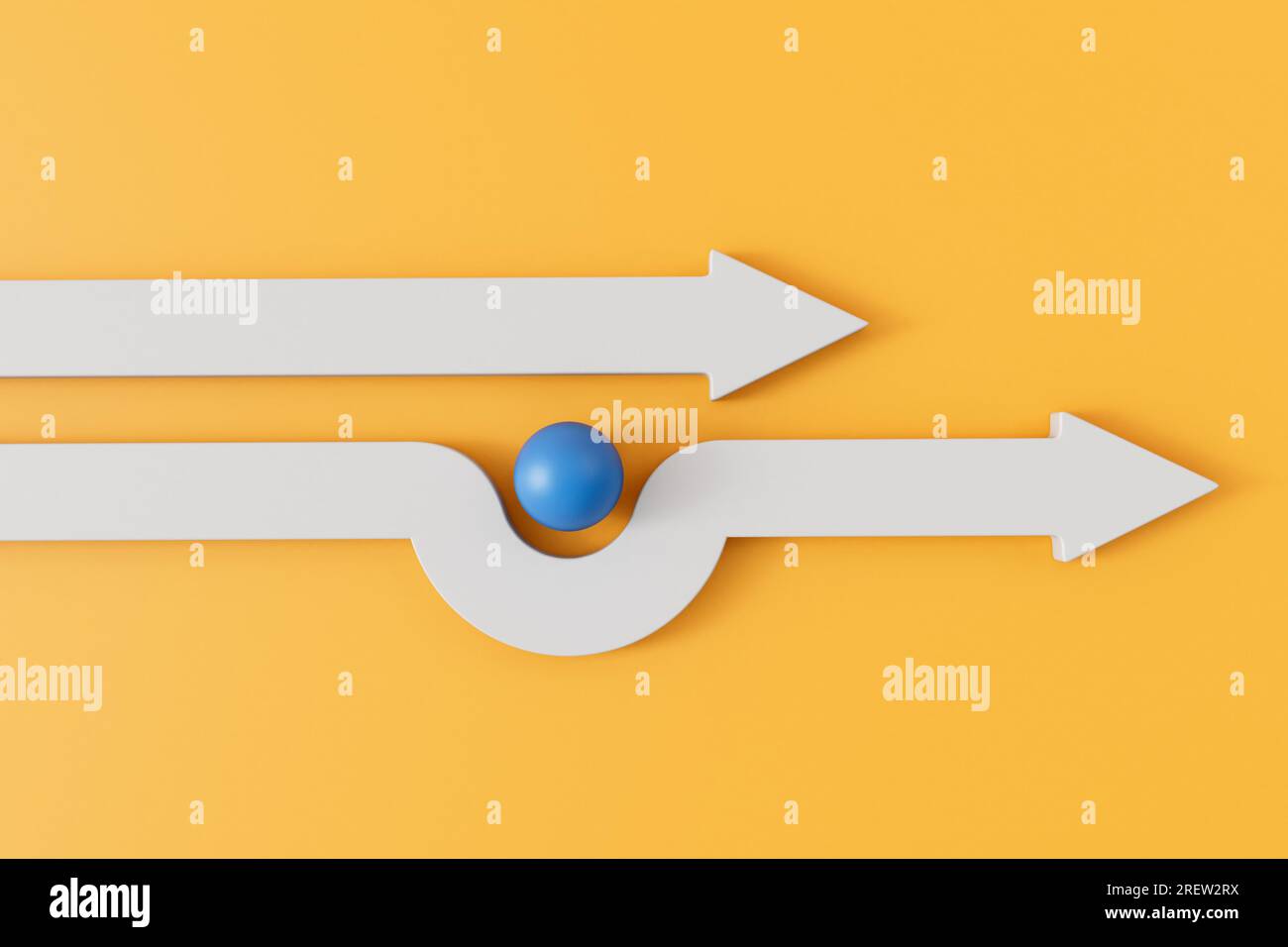 A white business direction arrow moves around an obstacle that is in ...
