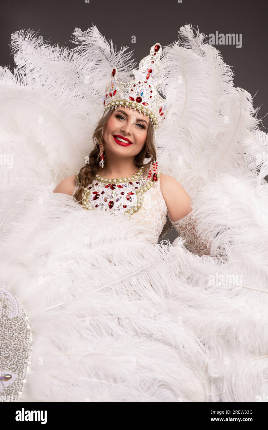 Smiling swan queen with snow-white feather with diamond crown Stock ...