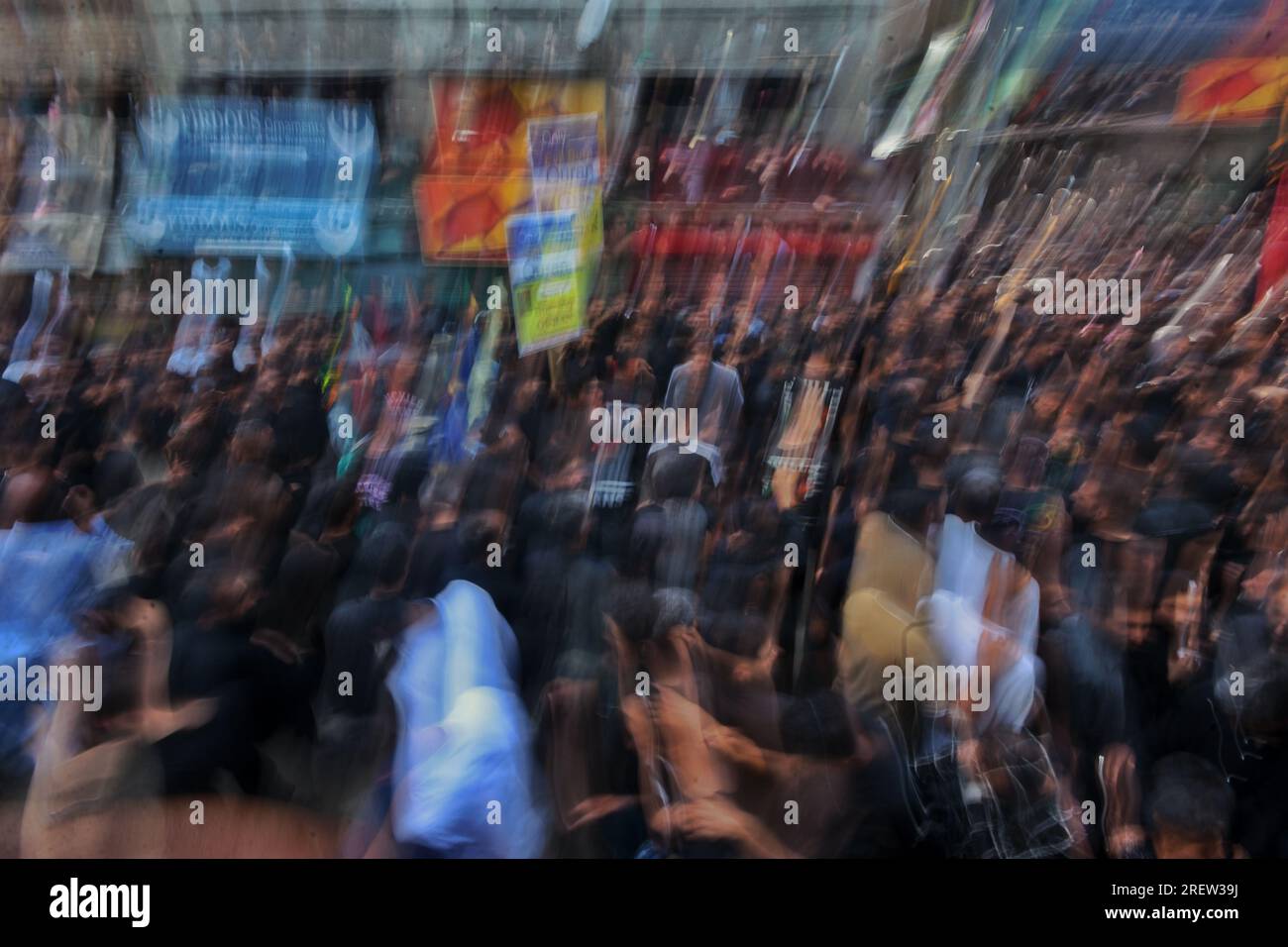 Srinagar, India. 30th July, 2023. Kashmiri Shiite Muslims perform rituals during a religious ...