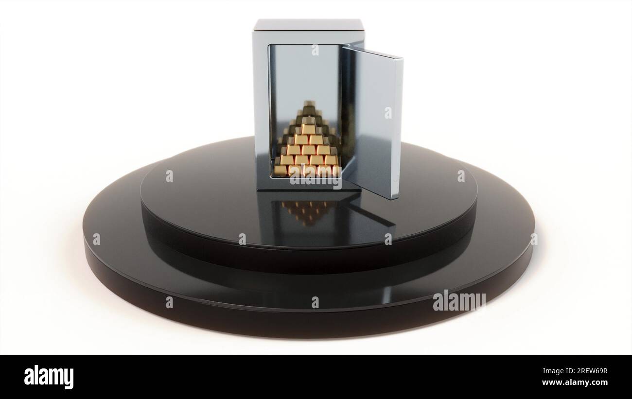 Safe open gold boxes inside intro 3d render Stock Photo - Alamy