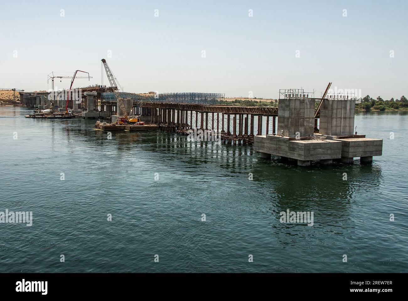Build of new Nile river Bridge after Luxor in direction Assuan during ...