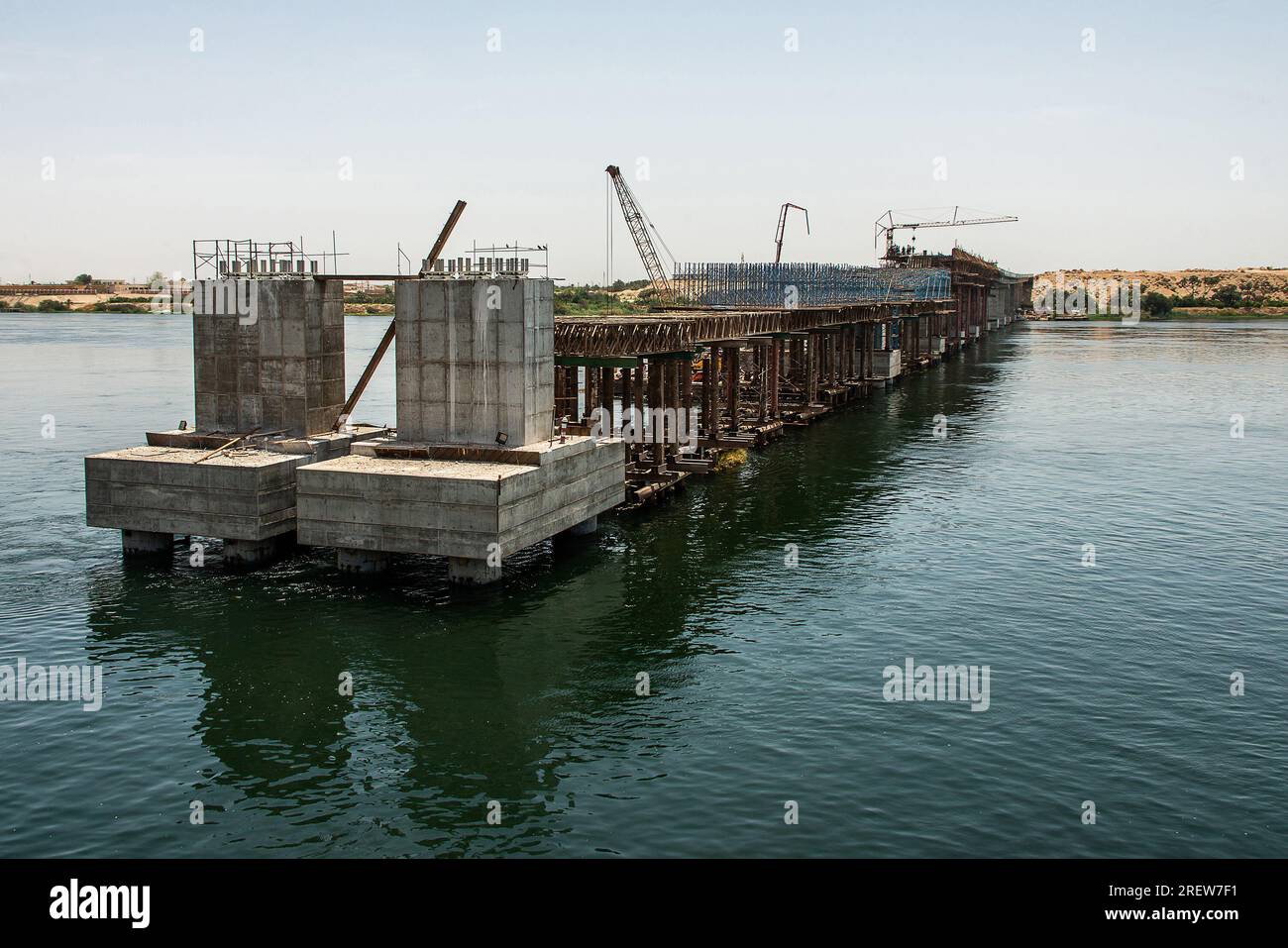 Build of new Nile river Bridge after Luxor in direction Assuan during ...