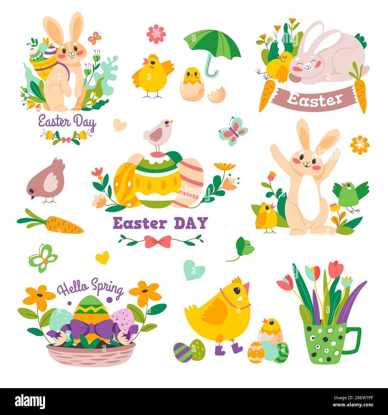 Easter holiday, hello spring, bunny and chickens Stock Vector Image ...