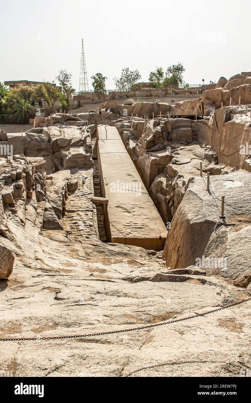The unfinished obelisk at stone quarries of Aswan, Egypt Stock Photo ...