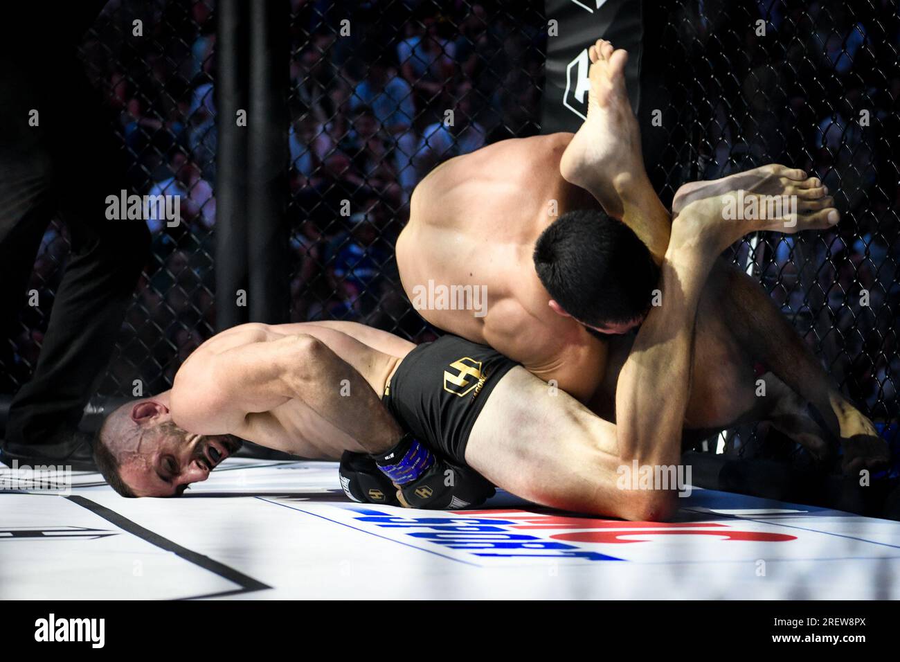 Orange, France. 28th July, 2023. Matthieu Moya (L) and Yassine Chtatou ...