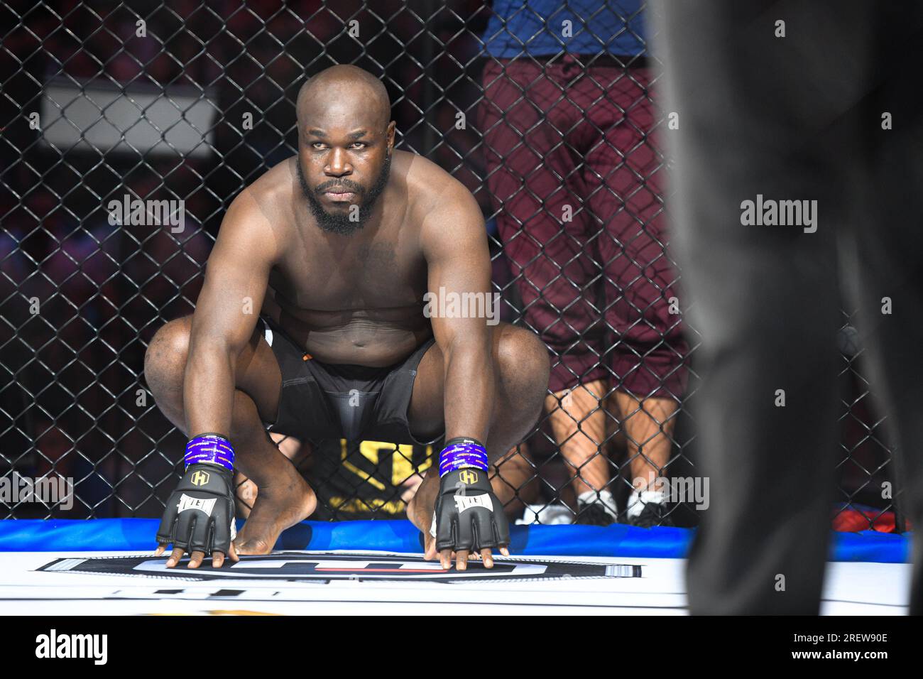Orange, France. 28th July, 2023. Chresus Mokima seen squatting before ...