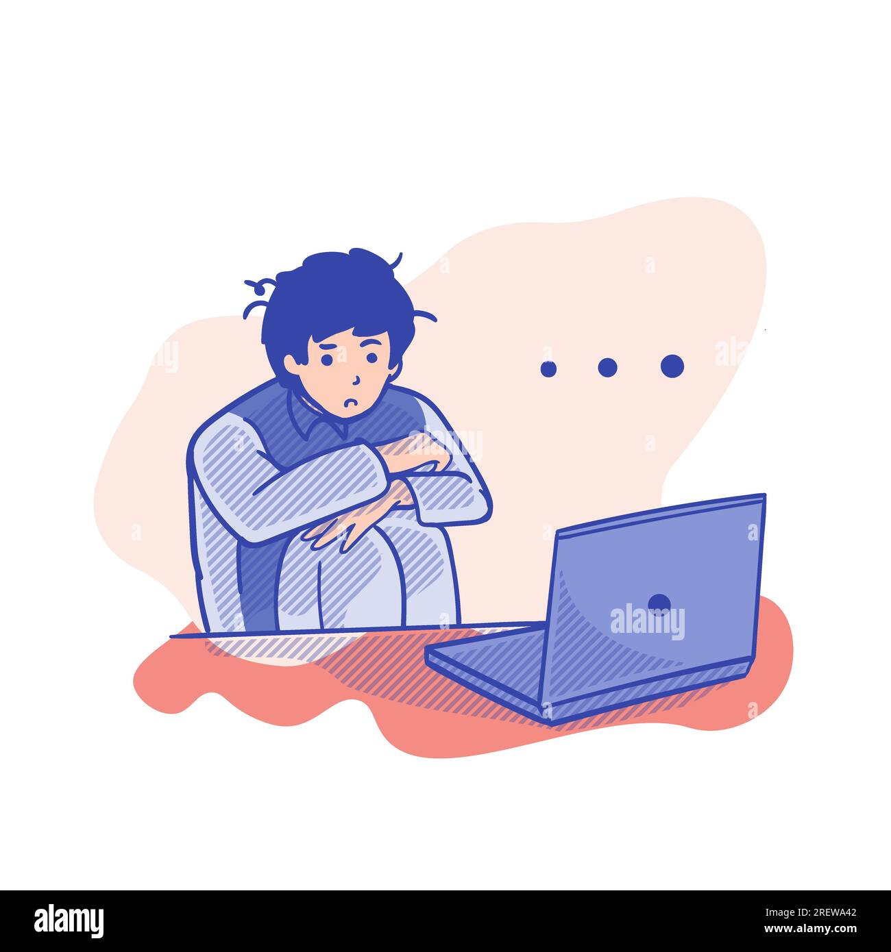 Sad man with a laptop. Vector illustration in a flat style Stock Vector ...