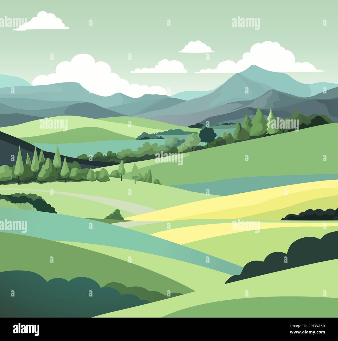 Rolling hills and trees Stock Vector Images - Alamy