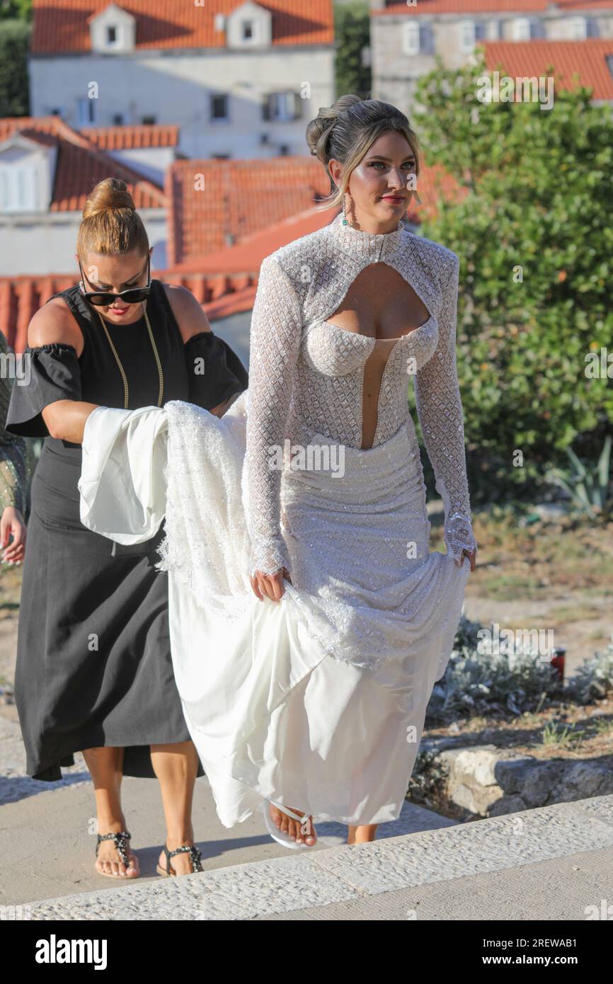 Dubrovnik, Croatia. 29th July, 2023. Emina Duric comes to her wedding ...