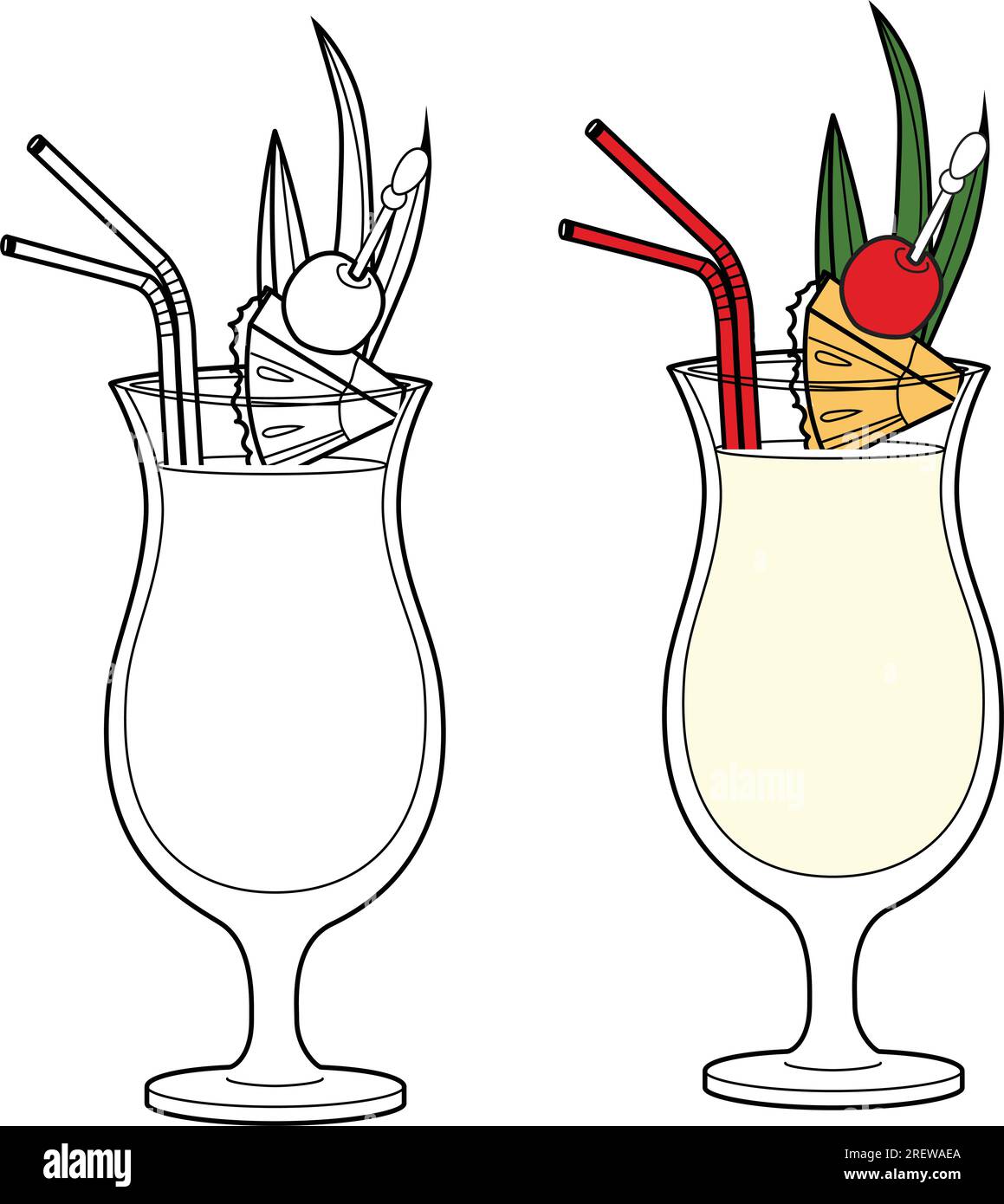 Vector alcohol drink line art illustration Pina Colada cocktail Stock ...